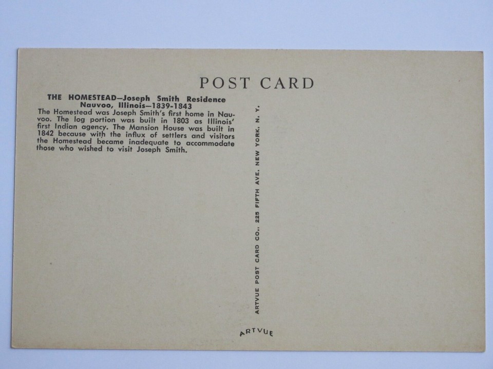 Joseph Smith’s Homestead in Nauvoo ILLINOIS Vintage B&W Postcard | eBay