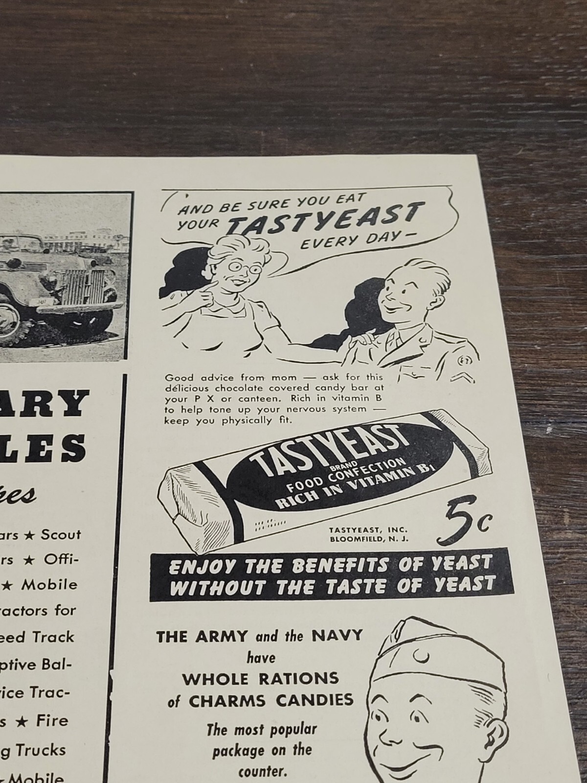 Vintage 1943 Charms candy ad ww2 soldiers war NJ candy tastyeast ad | eBay