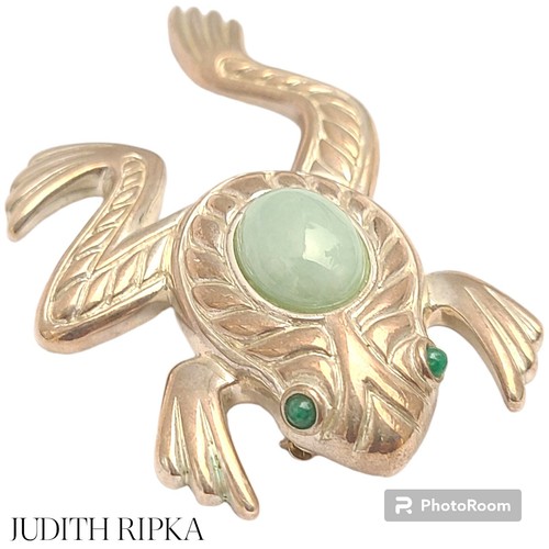 Judith Ripka Sterling Silver Green Jade Emerald Eyes Frog Large Brooch ...