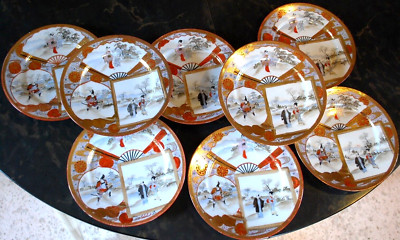 Set 6 Antique JAPAN SATSUMA PLATES Hand Painted SIGNED Gold Moriage ...