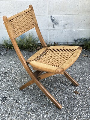 Mid-Century Modern Folding Rope Chair Solid Wood Display | eBay
