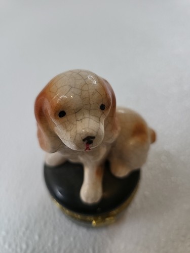 Cocker Spaniel Porcelain Small Trinket Box Hinged Crackle Glaze Dog ...