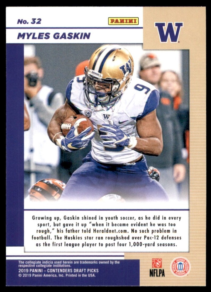 2019 Panini Contenders Draft Picks Game Day Ticket #32 Myles Gaskin | eBay