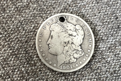 Antique 1901 Morgan Silver Dollar Pendant American Coin Lady Liberty ...