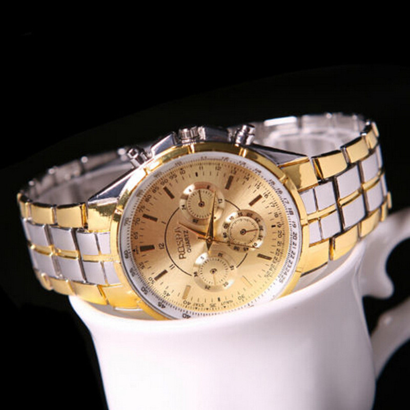 Fashion+Men%27s+Luxury+Date+Gold+Dial+Stainless+Steel+Analog+Quartz ...