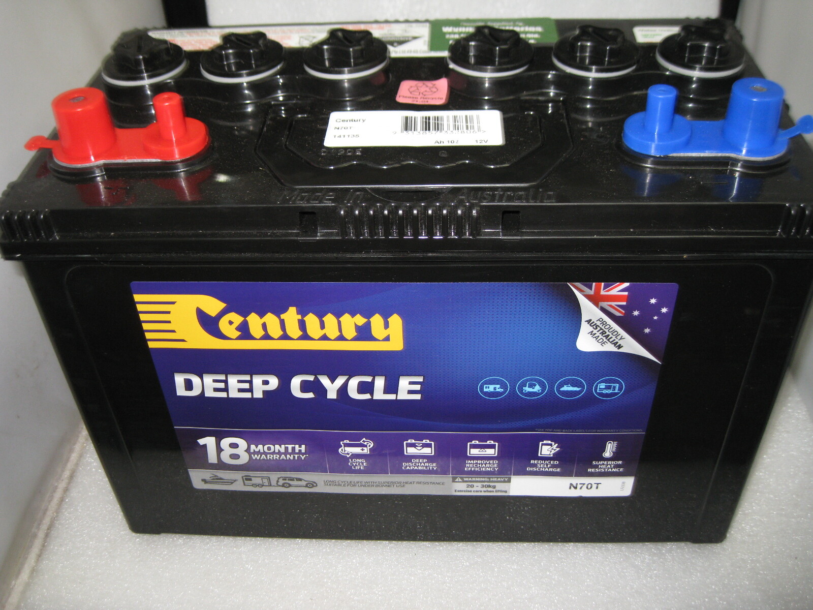 CENTURY 12v DEEP CYCLE BATTERY N70T 102amp HOUR 18mths WARRANTY NEW ...