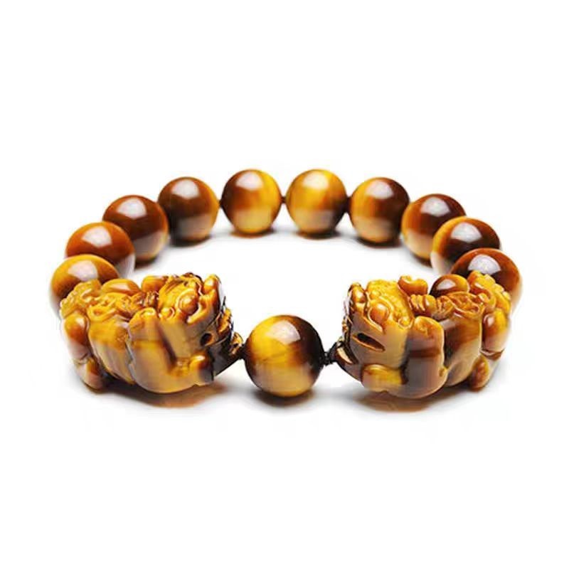 Natural Yellow Tiger's Eye Gems Big Round Beads Bracelet 16mm AAAAA ...