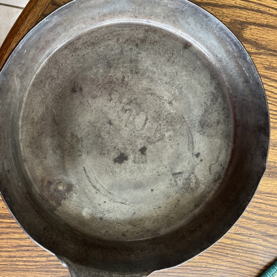 Vintage LARGE #10 NEVER BREAK camping steel Cookware Cowboy Skillet Pan ...