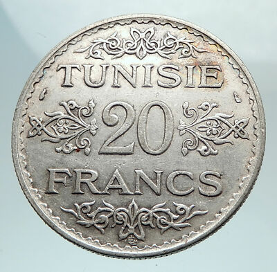 1934 TUNISIA Crown Prince Genuine Silver 20 Francs Tunisian Coin i80161 ...