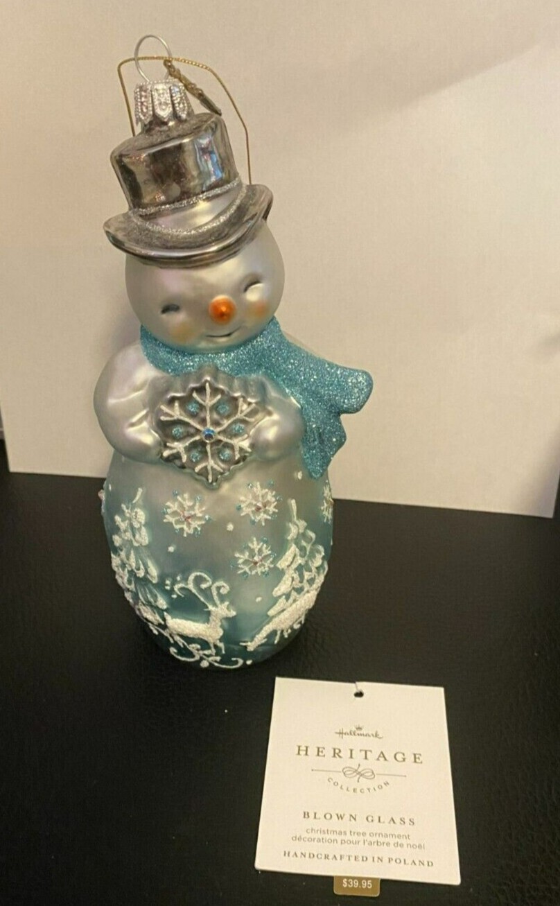 Hallmark Heritage 2016 Winter's Snowman Blown Glass Ornament RARE | eBay