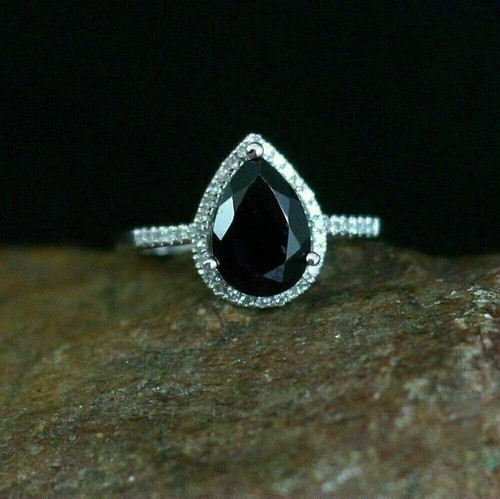 2.50Ct Lab-Created Black Diamond Halo Engagement Wedding Ring 14K White ...