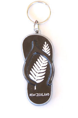 OLD NEW ZEALAND SILVER FERN THONG TRAVEL SOUVENIR ACRYLIC KEY CHAIN ...