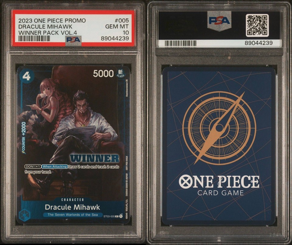 PSA 10 Dracule Mihawk Winner Pack Vol 4 ST03- 005 One Piece English ...