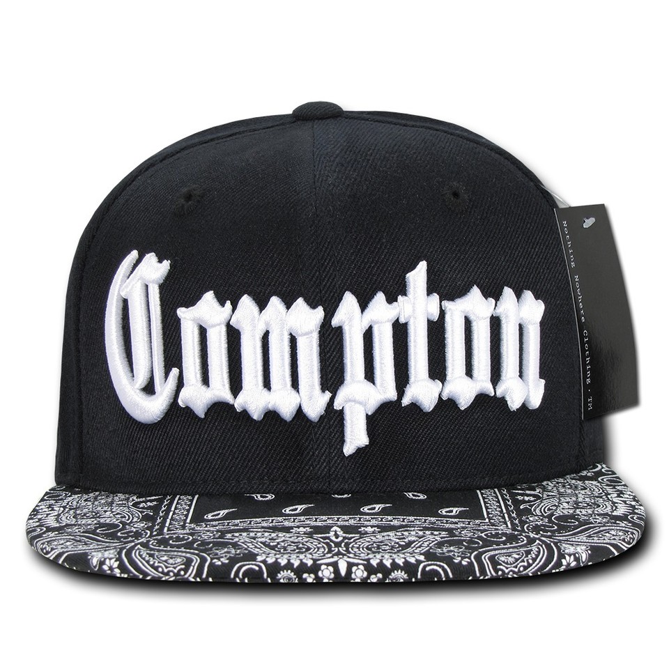 Black Compton Vintage Embroidered Hip Hop Flat Bill Bandana Snapback ...