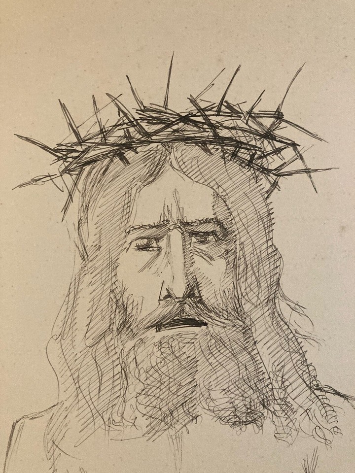 Very Nice Drawing Antique Ink Christ Jesus Crown Thorn Art Xixth to ...