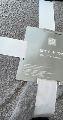 HD DESIGNS TEDDY Gray Chenille Plush THROW BLANKET Light Weight Spring ...