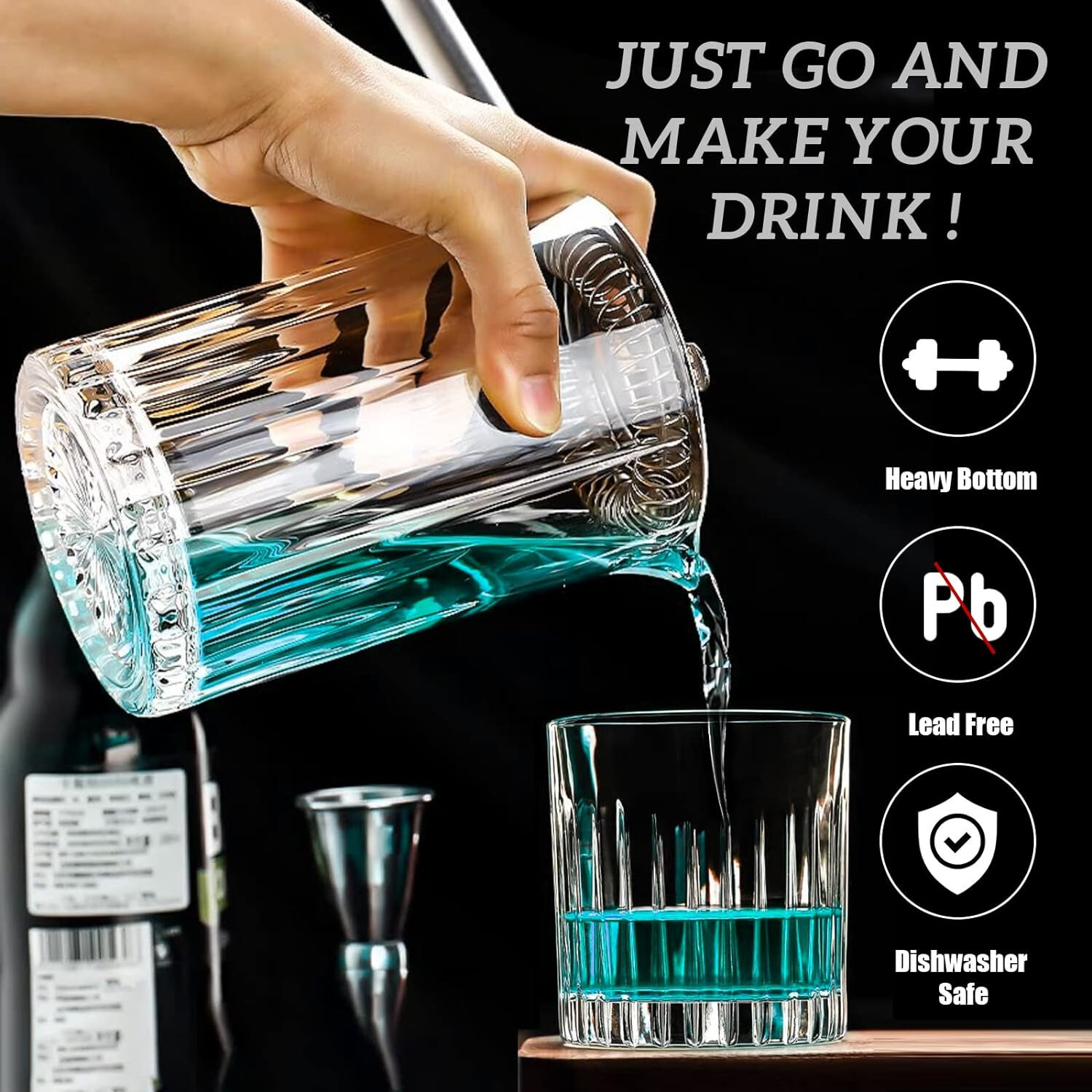 6 pc Cocktail Mixing Glass Set 24oz Bar Mixing Pitcher w 4 Glasses ...