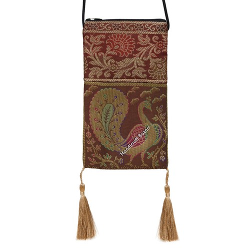 Banarsi Satin Hand Purse Brocade Gold Zari Work Pouch Envelope Hand Bag ...