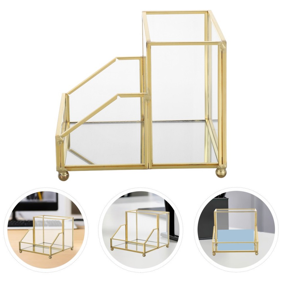 Business Card Case: Gold Border Name Card Storage Box Holder For Table ...