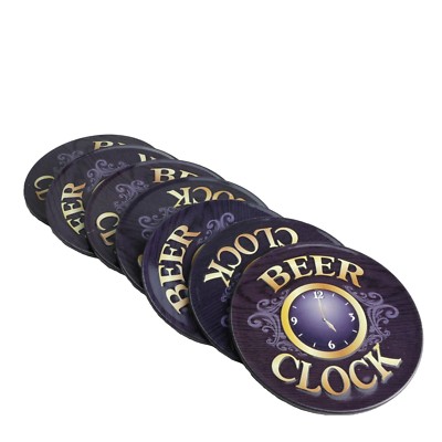 BEER O'CLOCK COASTERS - Set of Six - Cork Backing - Table Barware ...