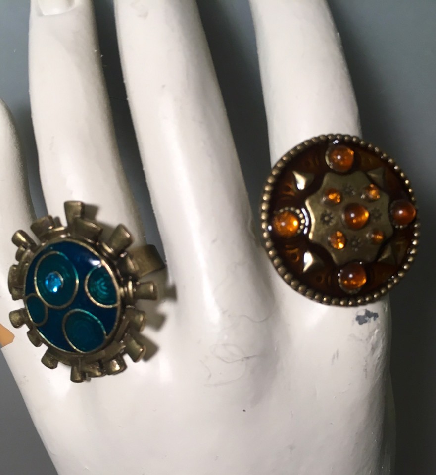 (2)Celestial Swirl Costume Jewelry Rings Flexible Fit ~Amber~Copper ...