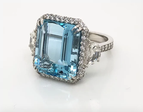 Bright Aqua Emerald Cut 19.42CT Aquamarine & White CZ Halo Luxury Party Ring | eBay