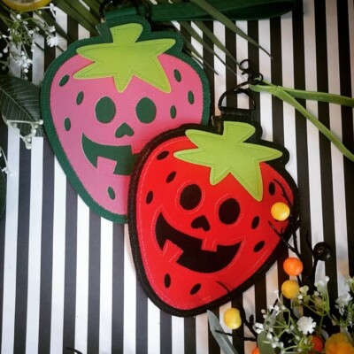 Strawberry Jack-O-Lantern Carved Fruit Coin Purse Summerween Spooky Bag ...