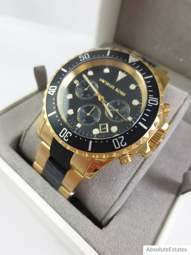 NEW Michael Kors Everest Two Tone Gold & Black Chronograph Watch MK8979 ...