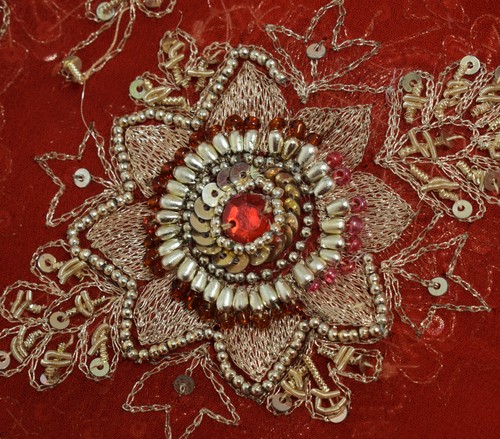 Sushila Vintage Red Dupatta Blend Georgette Silk Hand Beaded Floral ...