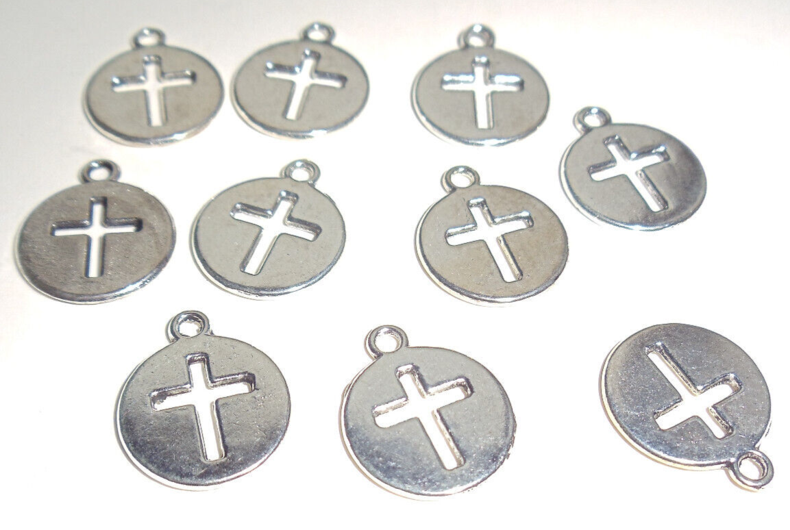 10 PIECES Round Cross Cut-out Charms, Christian Jewelry Craft & Beading ...