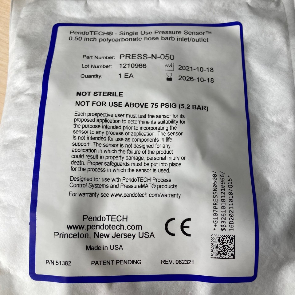 PendoTECH PRESS-N-050 Pressure Sensor - 1/2" Barb - Exp 10/2026 | eBay