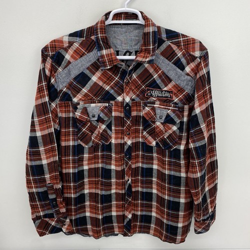 Affliction Shirt Mens XL Reversible Flannel pearl snap Grunge patch Y2K ...