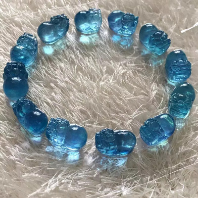 Natural Aquamarine Gemstone Blue Carving Design Pixiu Crystal Bracelet ...