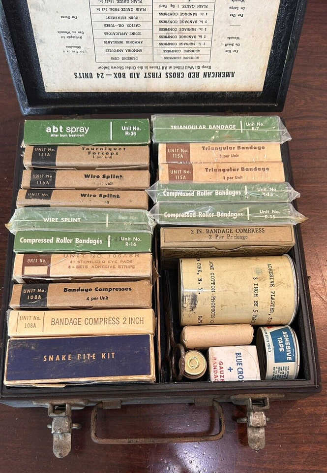 Vtg American Red Cross First Aid Box Kit Metal Wall Mount 1960s Unused ...