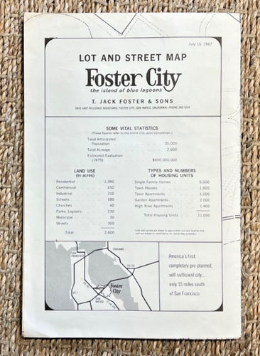 Vintage 1967 FOSTER CITY Lot & Street Map, San Mateo California | eBay