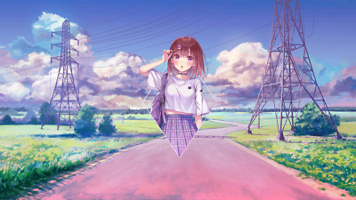 Anime girls pictureinpicture digital art power lines sky Playmat Game ...