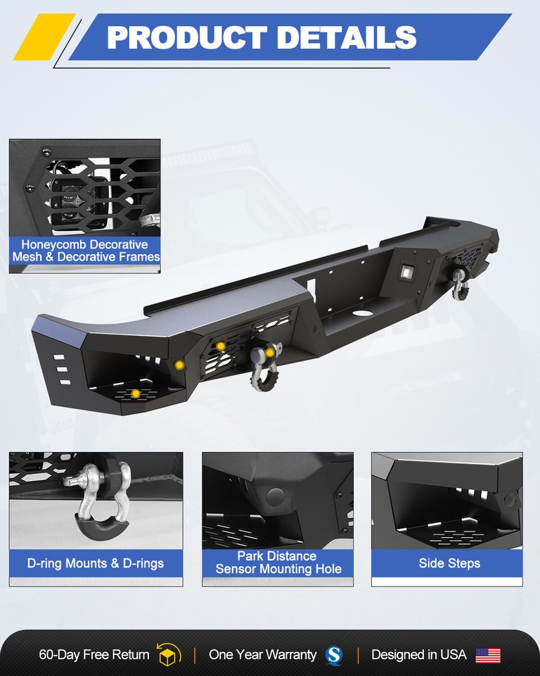 4 IN 1 Front Bumper Assembly +Rear Bumper w/D Rings For 2013-2018 Dodge ...