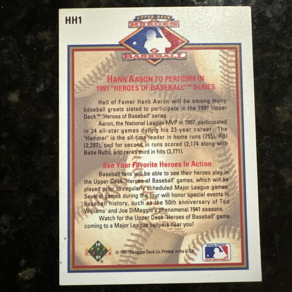 1991 Upper Deck Hank Aaron #HH1 Hologram Heroes Atlanta Braves | eBay