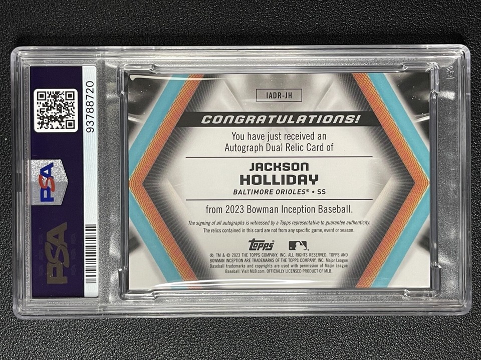 JACKSON HOLLIDAY PSA 9 2023 BOWMAN INCEPTION PROSPECT PATCH AUTO GOLD ...