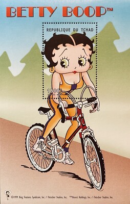CHAD BETTY BOOP RIDING A BICYCLE STAMPS S/S MNH 2000 ANIMATED CARTOON ...