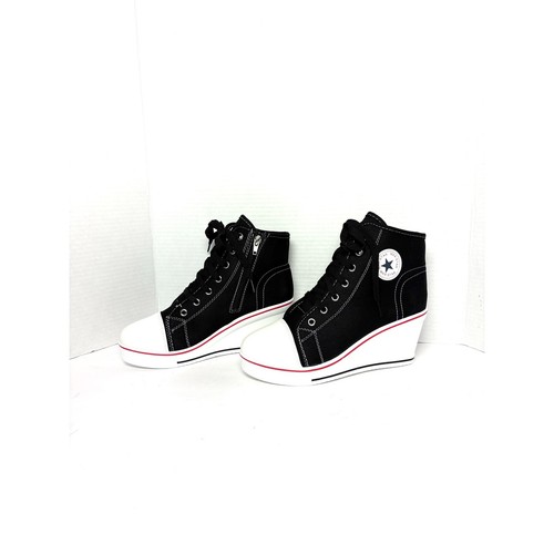 YUFU Max Star Wedge Sneaker Womens Sz 9 Black High Top Canvas Lace Up ...