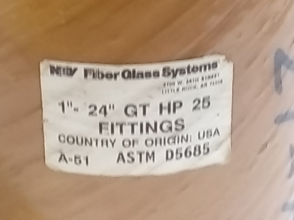 NY FIBERGLASS SYSTEMS 1"-24" GT HP 25 FITTING A-51 ASTM D5685 (M3A&B ...