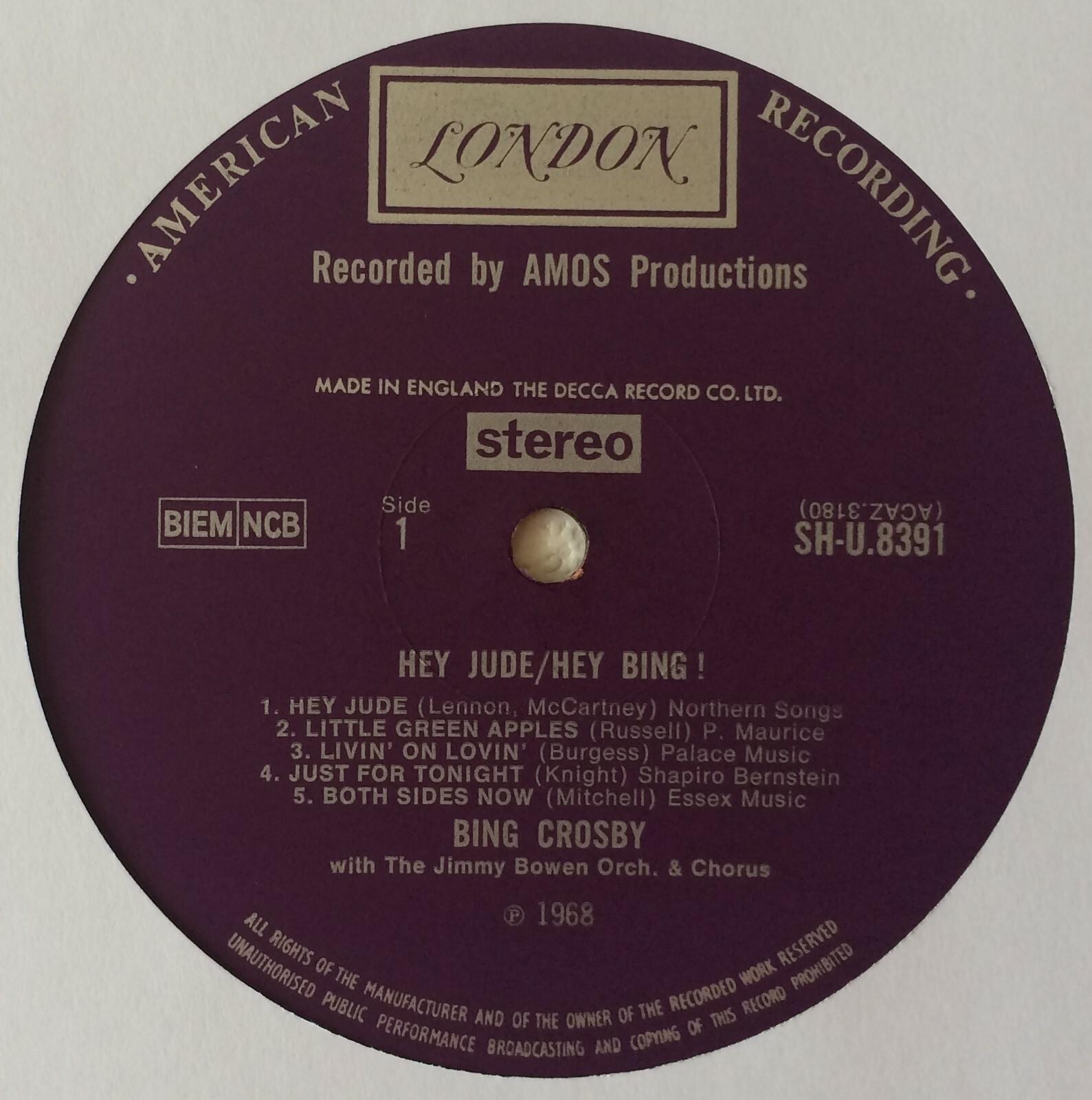 BING CROSBY ~ HEY JUDE / HEY BING! ~ 1968 UK 10-TRACK STEREO VINYL LP ...