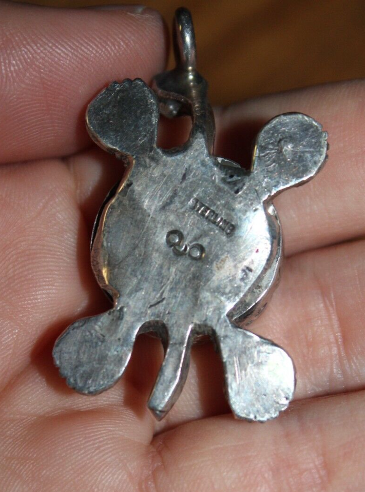 Vintage Handcrafted Sterling Silver Turtle Pendant Black Cabochon ...
