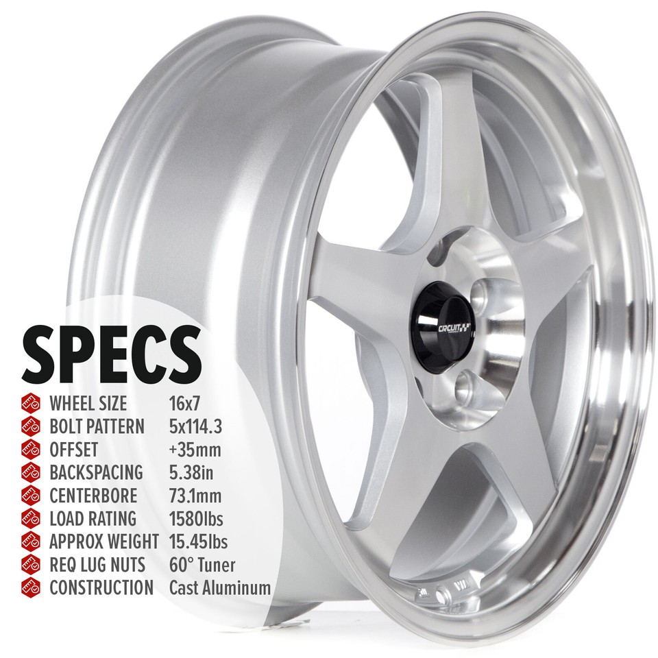 4 Circuit CP22 16x7 5x114.3 +35 Machined Silver Wheel Spoon RegaMaster ...