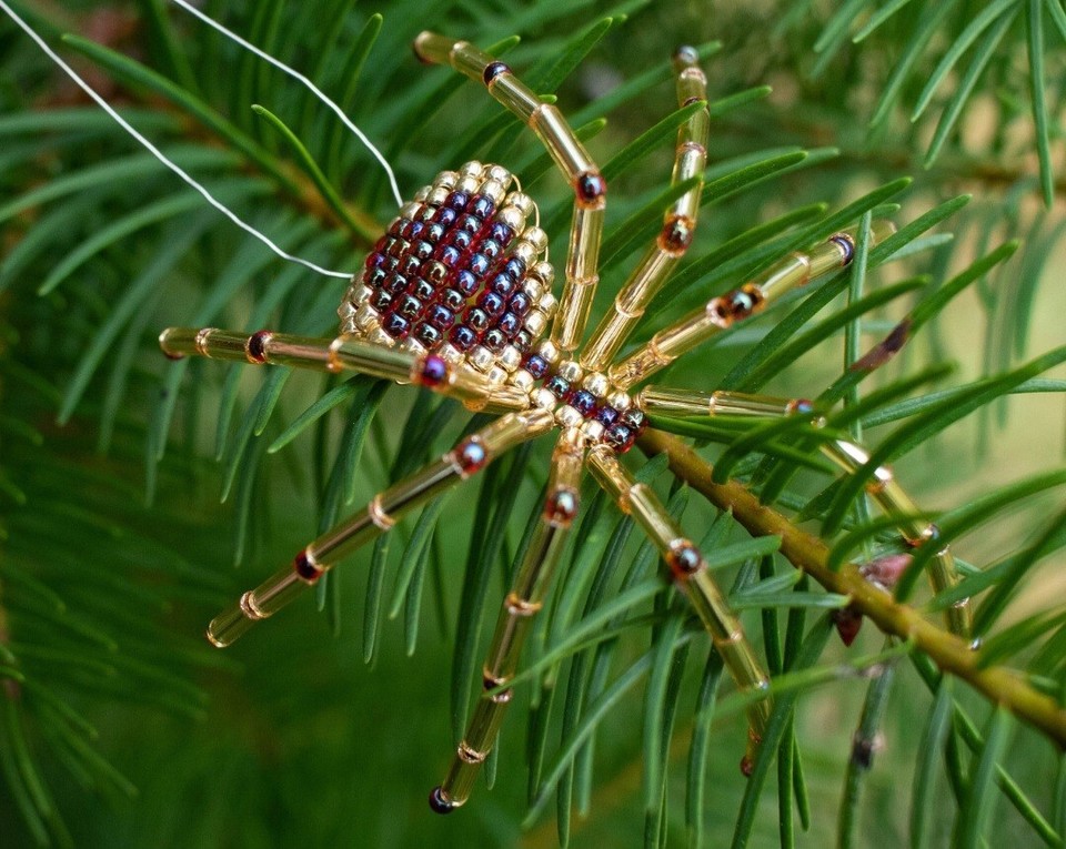 Gold & Garnet Christmas Beaded Spider Ornament Legend Of The Christmas ...