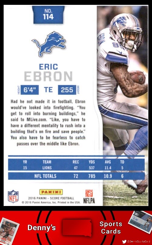 2016 Score #114 Eric Ebron Detroit Lions Football Card | eBay
