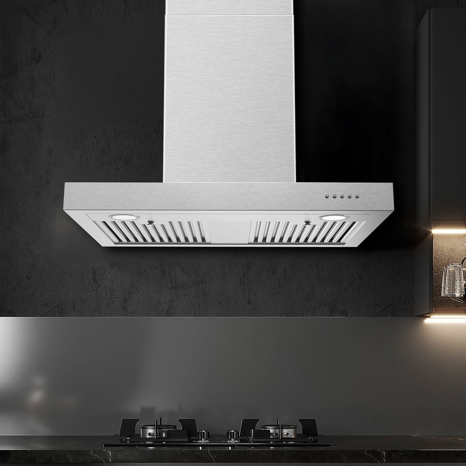 30in Wall Mount T-Shape Range Hood 900CFM Stainless Steel Stove Vent 3 ...