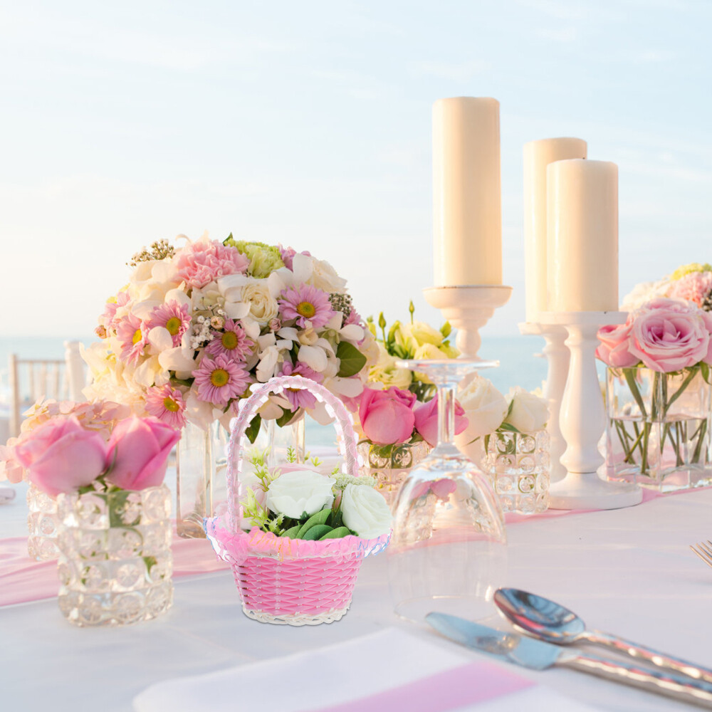 3 Pcs Pink Plastic Flower Basket Delicate Handheld Baskets for Plants ...