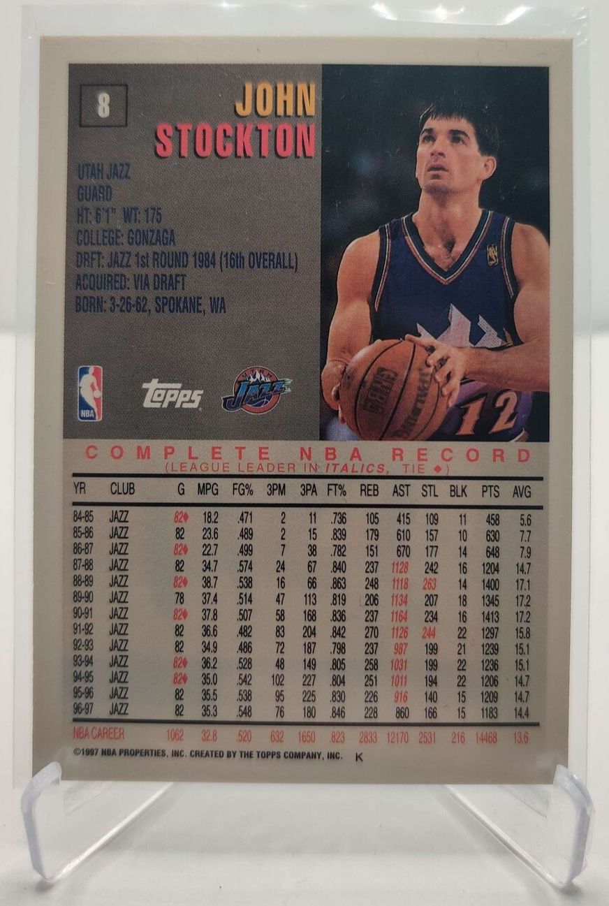 1997-98 Topps #8 John Stockton Utah Jazz basketball card | eBay